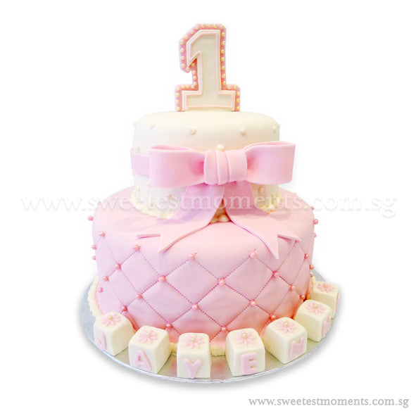 2-Tier Classic Pink Birthday Cake CKR16 – Sweetest Moments Singapore