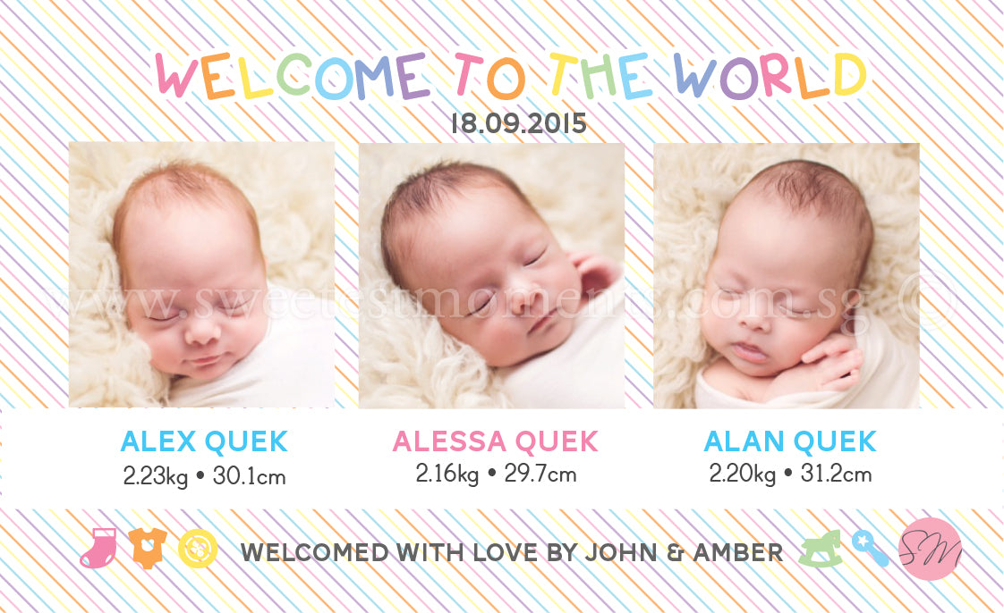 Personalised BabyCards for Triplets – Sweetest Moments Singapore